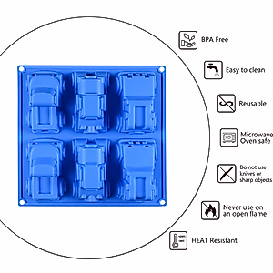 Truck SUV Car Baking Bakeware DIY Silicone Mold for Birthday Theme Party,Cool Ice Cream, Mini Cakes, Plaster Cars, Crayons, Candle, Ice Cube, Soap, Lotion Bars, Bread, Tart, Pie and More Ideas; MJ06L