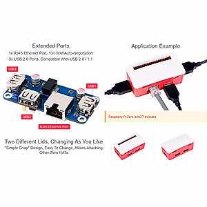 Ethernet/USB HUB HAT Board with ABS Case for Raspberry Pi Zero 2 W/Zero 2WH/Pi Zero/Zero W/Zero WH,with 3X USB Ports, Compatible with USB 2.0/1.1 and 1x RJ45 Ethernet Port 10/100M Auto-Negotiation