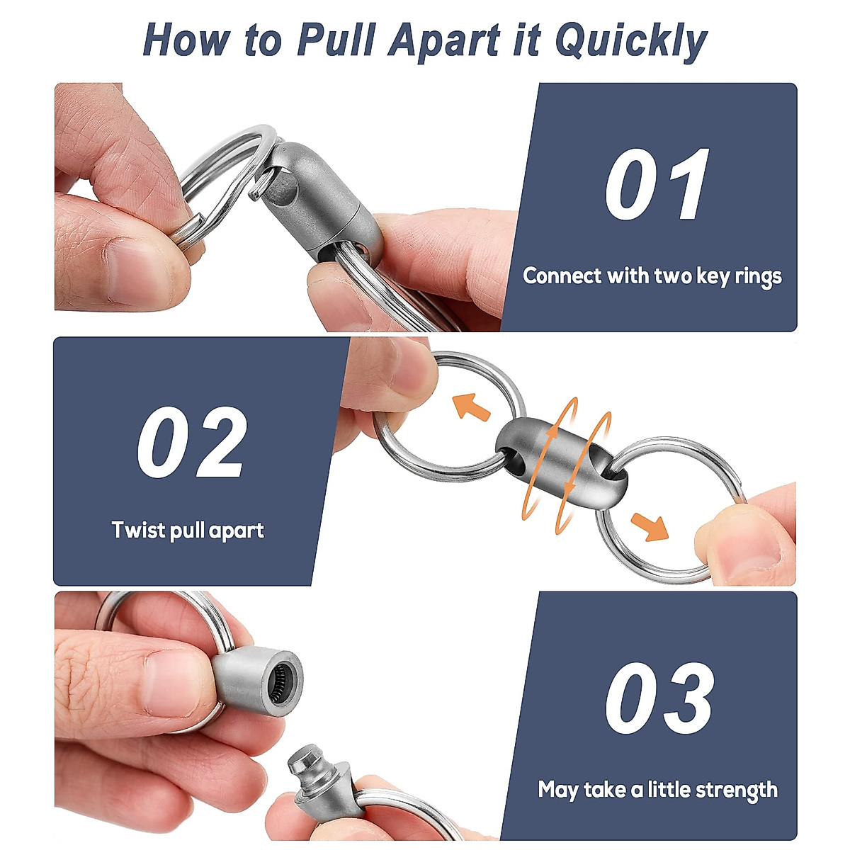 TISUR Swivel Keychain Clip, Titanium Detachable Pull Apart Key Chain, Key Ring Organizer Keychain For Men Women (1PC Swivel+D ring +key ring)