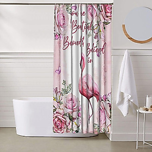 citari Pink Flamingo Shower Curtain Floral Flamingo Bathroom Shower Curtains Modern Polyester Fabric Waterproof Shower Curtains 60 x 72 Inch