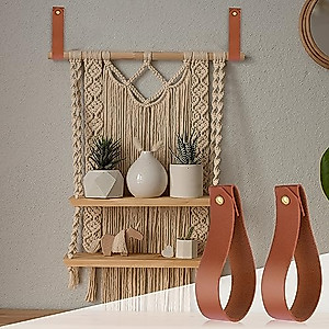 simarro 4Pcs PU Leather Hook Lanyard, Wall Hanging Straps Hanger Wall Mounted Hooks Towel Hook Curtain Rod Holder for Bathroom Kitchen Bedroom Boho Style Decor (Brown)