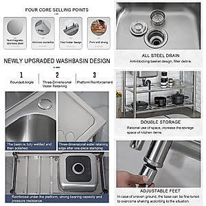 HzaiDanXin, Single Bowl Kitchen Sinks，Outdoor Sink，Outdoor Kitchen Sink，Small Rv Sink，Bar Sink Drop In，Bar Sink With Cutting Board，Laundry Tub，Free Standing Stainless-Steel Single Bowl, 31in