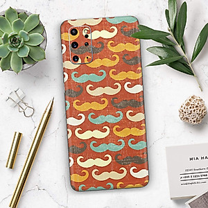 DesignSkinz Vintage Dark Red Mustache Pattern Protective Vinyl Decal Wrap Skin Cover Compatible with The Samsung Galaxy S20 (Screen Trim & Back Glass Skin)