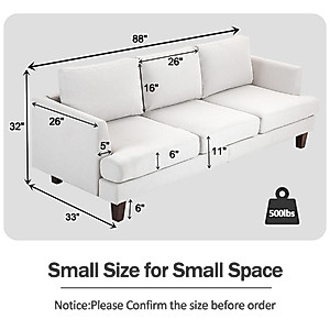 HXZDZ 88" W Loveseat Sofa, Mid Century Modern Decor Love Seat Couches, Comfy Couches and Sofas for Living Room, Bedroom, Office, Small Space, Easy to Install Furniture (3-Seater Sofa, Beige)