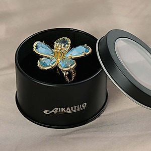 AIKAITUO Blue Crystal Large Petal Adjustable Ring Fashion Women's Clothing Accessories&Personalized Ball Party Christmas Gift