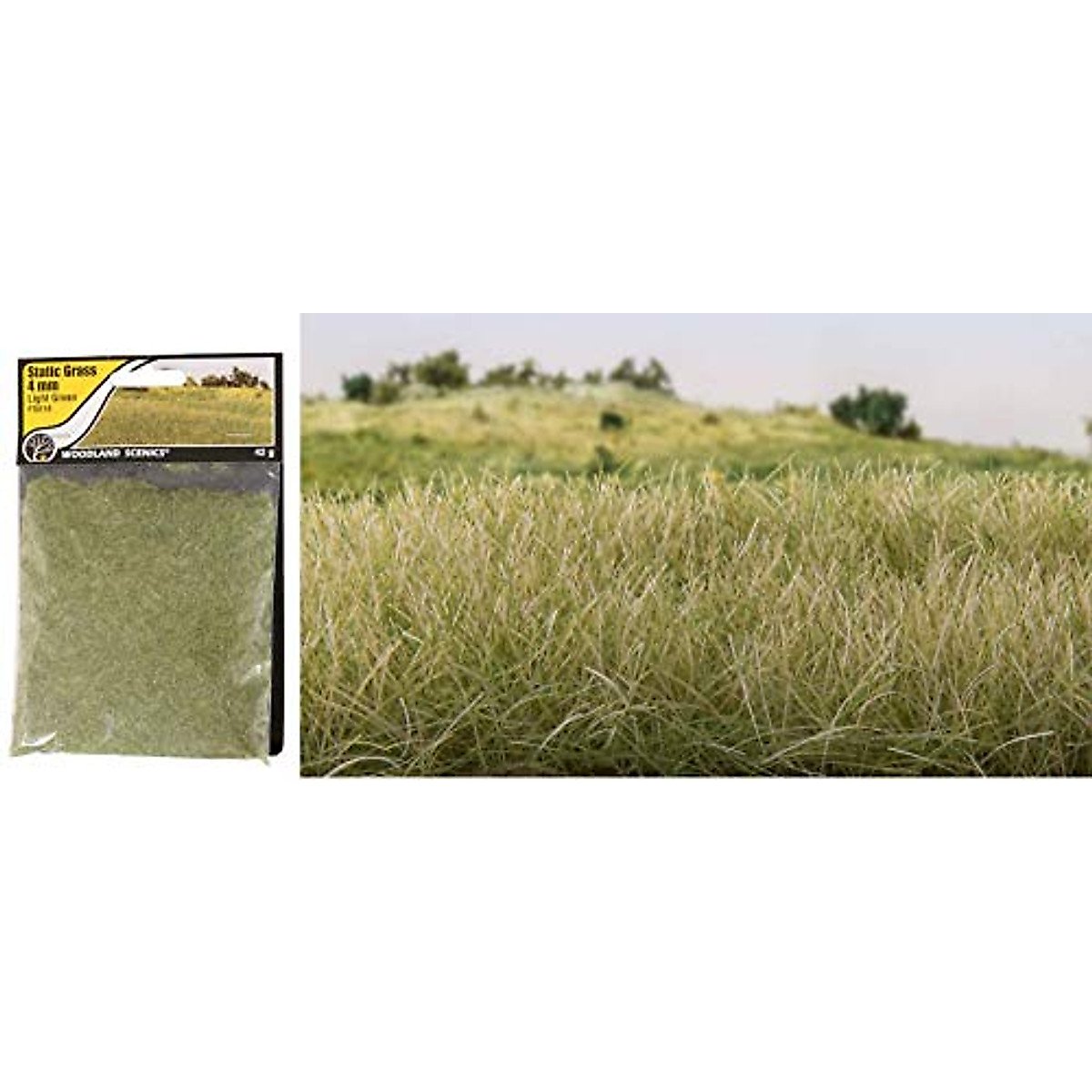 Woodland Scenics Static Grass, 4mm Light Green, 7mm Light Green, 4mm Straw, and 7mm Medium Green (Pack of 4) - with Make Your Day Paintbrushes