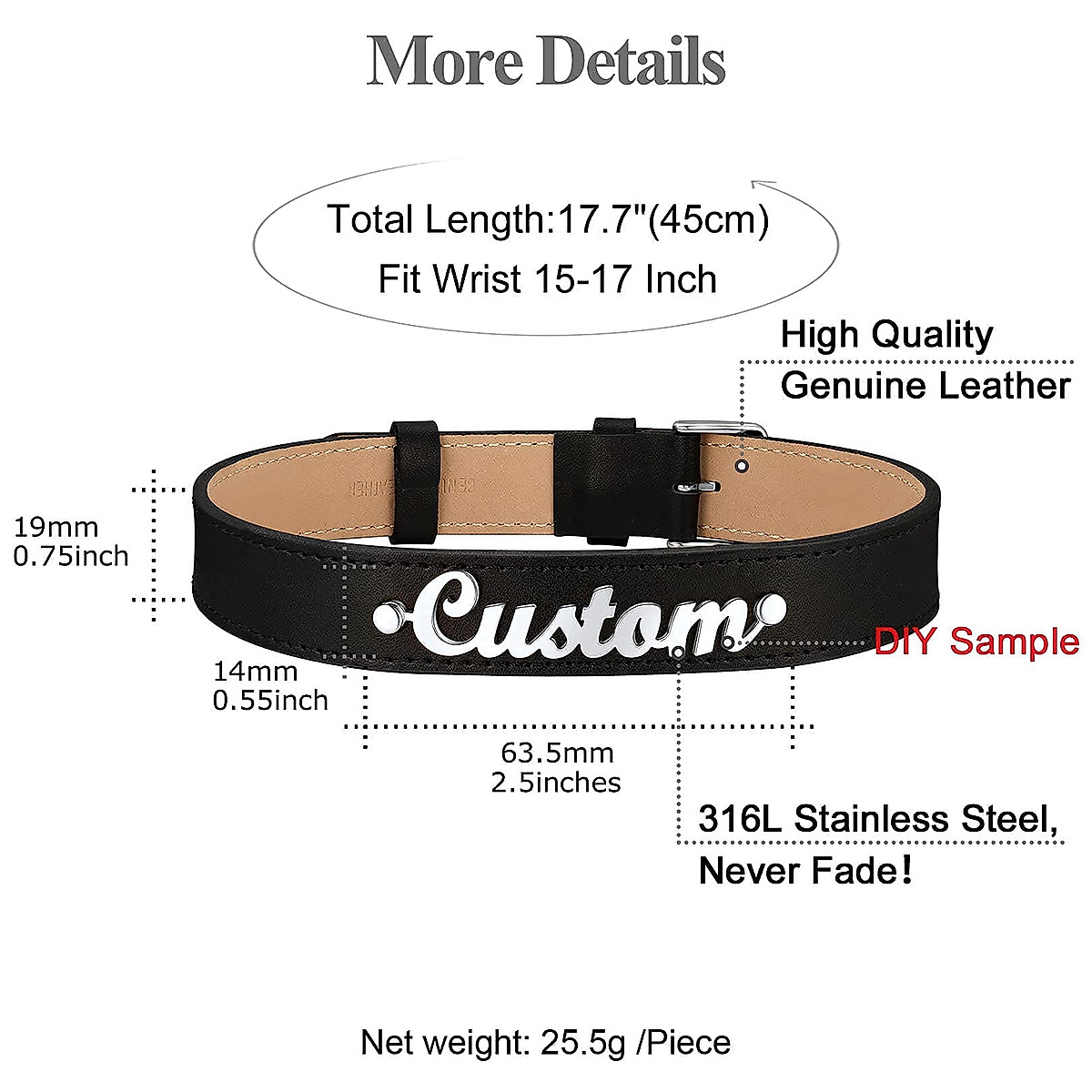 FOCALOOK Customized Thick Choker DIY Platinum Plated Initials Personalized 19MM Wide Chunky Black Leather Collar with Custom Names Women Costume Jewelry 15-17 Inch Adjustable