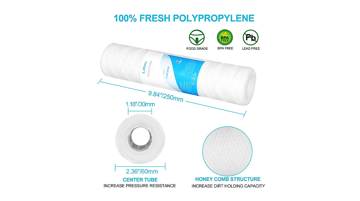Lafiucy 5 Micron Sediment Water Filter Cartridge - 5 Pack