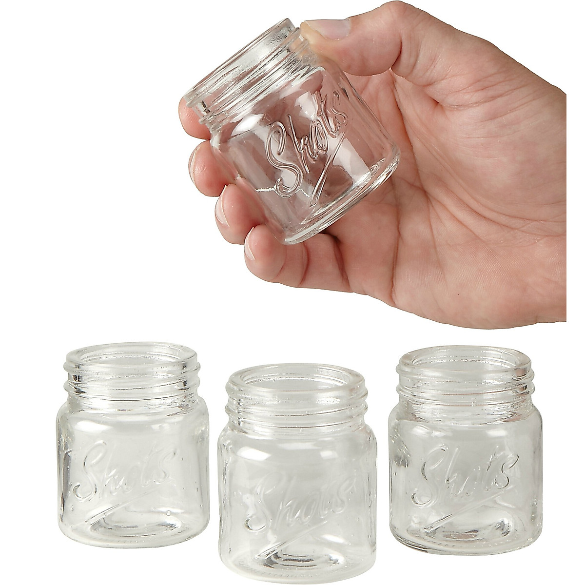 Circleware Mini Mason Jar Heavy Base Shot Glasses Set of 6 Fun Party Home Entertainment Dining Beverage Drinking Glassware Tumbler Whiskey Coffee Espresso Liquor Bar Jello Cups, Script, 4.9 oz