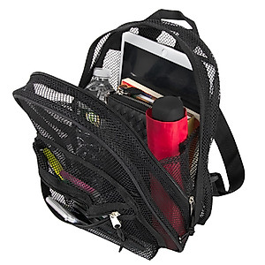 Mini Mesh Backpack for Women, Girls, Kids for School, Beach Toys, Pool, and Swimming Gear; Mini Transparent Backpacks with Padded Straps (Black)