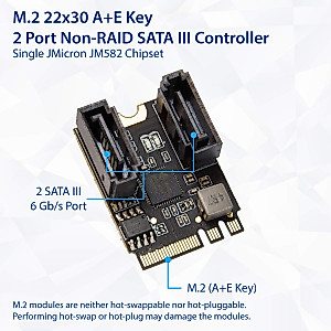2 Ports SATA III 6gb/s to M.2 NGFF A Key + E Key A+E Key 22x30 2230 mm JMicron JMB582