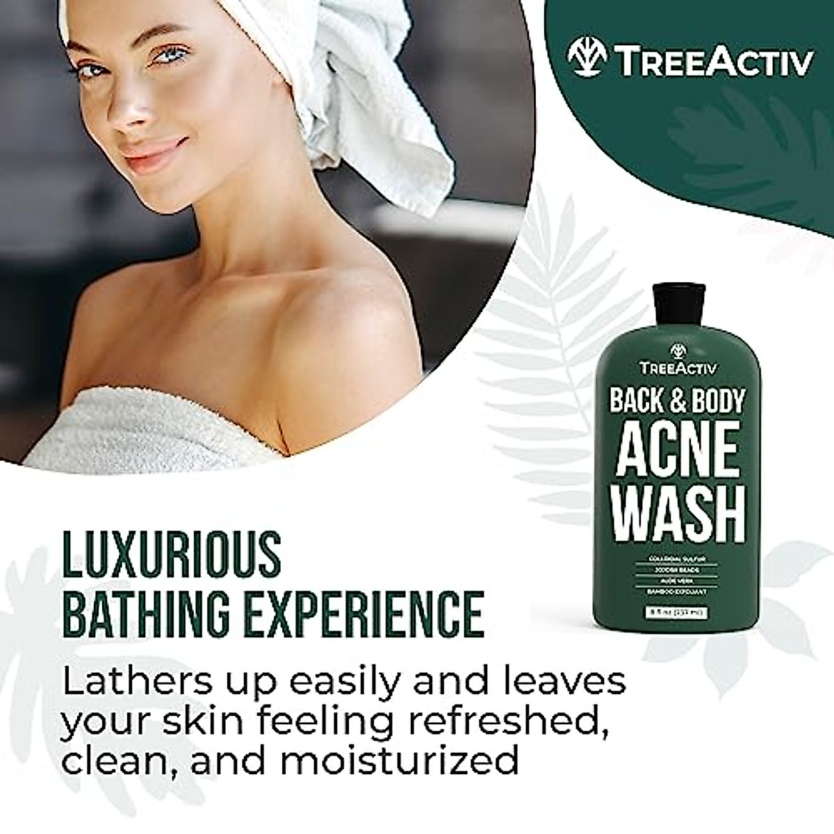 TreeActiv Acne Exfoliating Body Wash, 8oz, Foam Cleanser for All Skin Types, Sulfur, Aloe Vera, Jojoba Beads