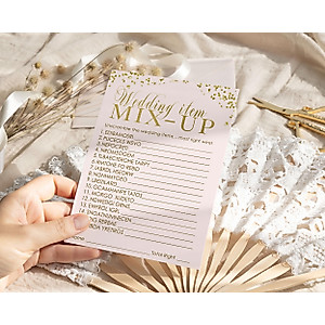 Pink and Gold Bridal Shower Word Scramble Game – 25 Pack, Couples Wedding Engagement Party Games, Reception Decor and Ideas, Fun Rehearsal Unscramble Guest Activities