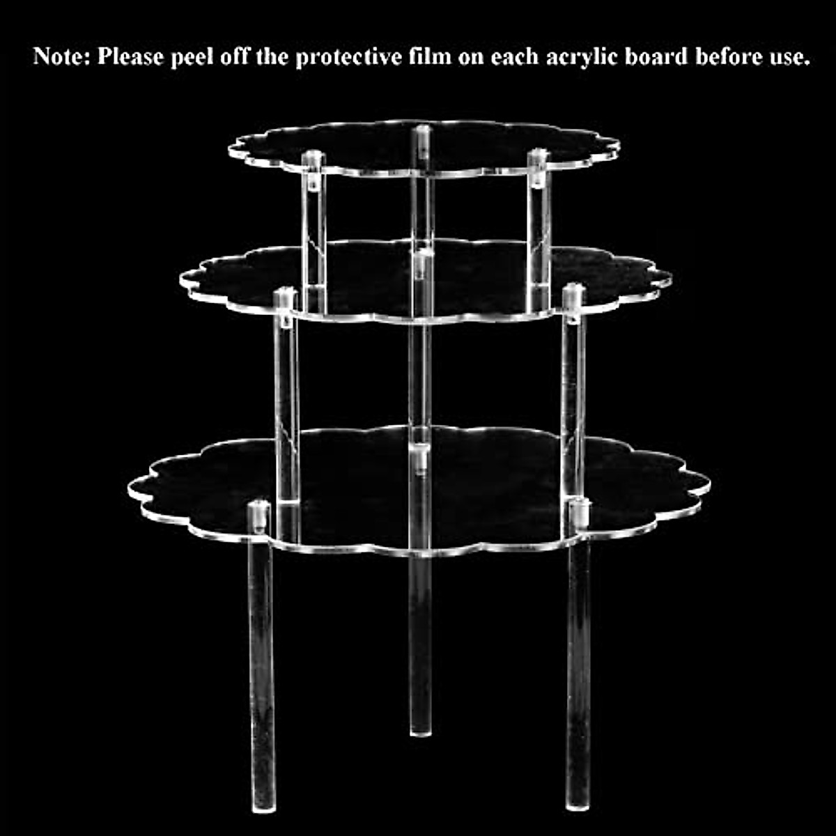 Okllen 3 Pack Clear Acrylic Cake Stands, Cupcake Stand Cake Holder, Countertop Dessert Display Riser for Bakery, Appetizer, Birthday Wedding Party Baby Shower, Flower Shape