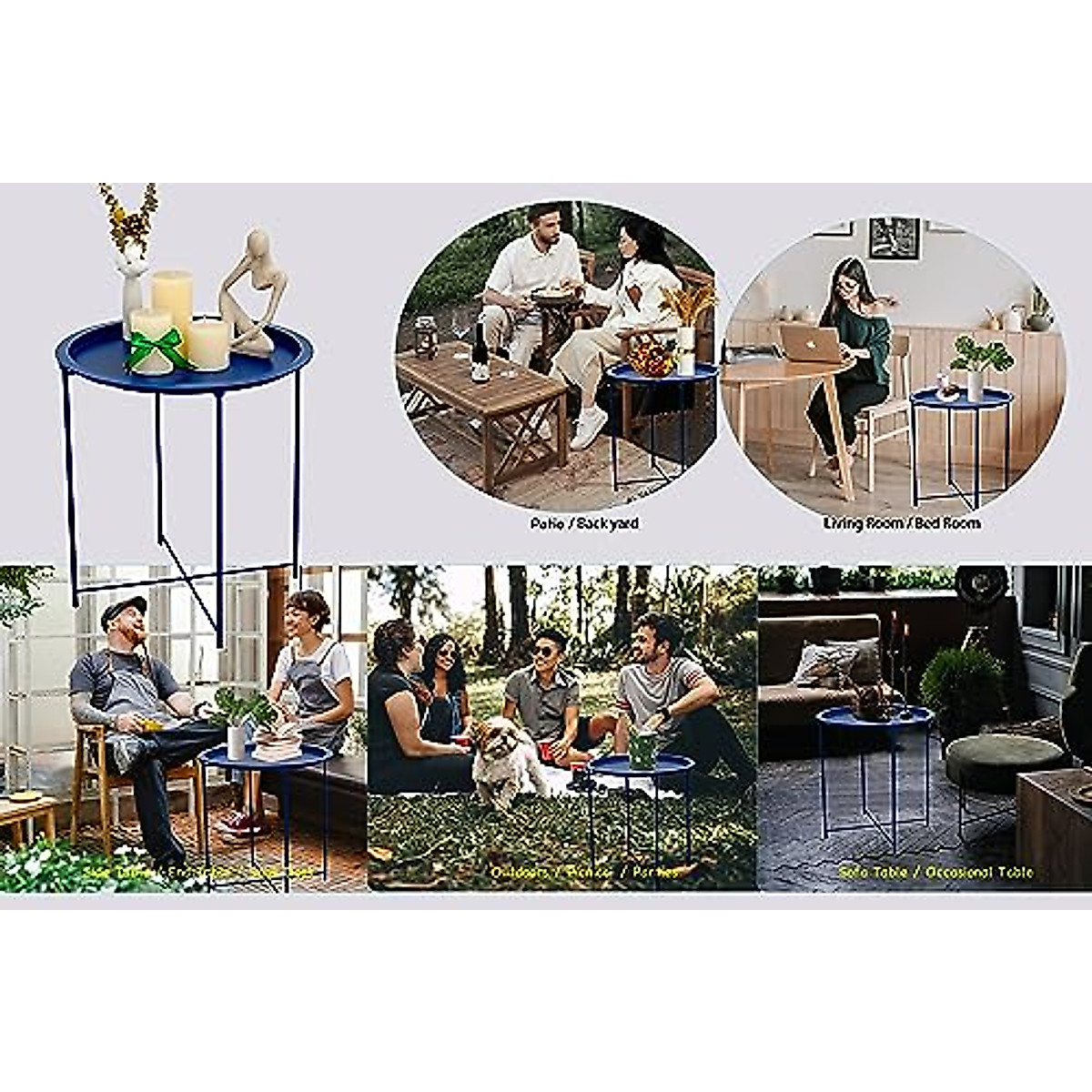 Nohle End Table for Living Room,Accent Table Round Tray Tables with Storage,Small Nightstand,Metal Side Table 18.5in. (Royal Blue)