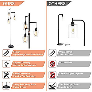 Airposta 3 Lights Industrial Floor Lamp with On/Off Dimmable Switch, 3-Head Rustic Tree Standing Lamp, 40W Retro Torchiere Floor Light for Living Room, Reading, Office, Bedroom, 2-Years Warranty