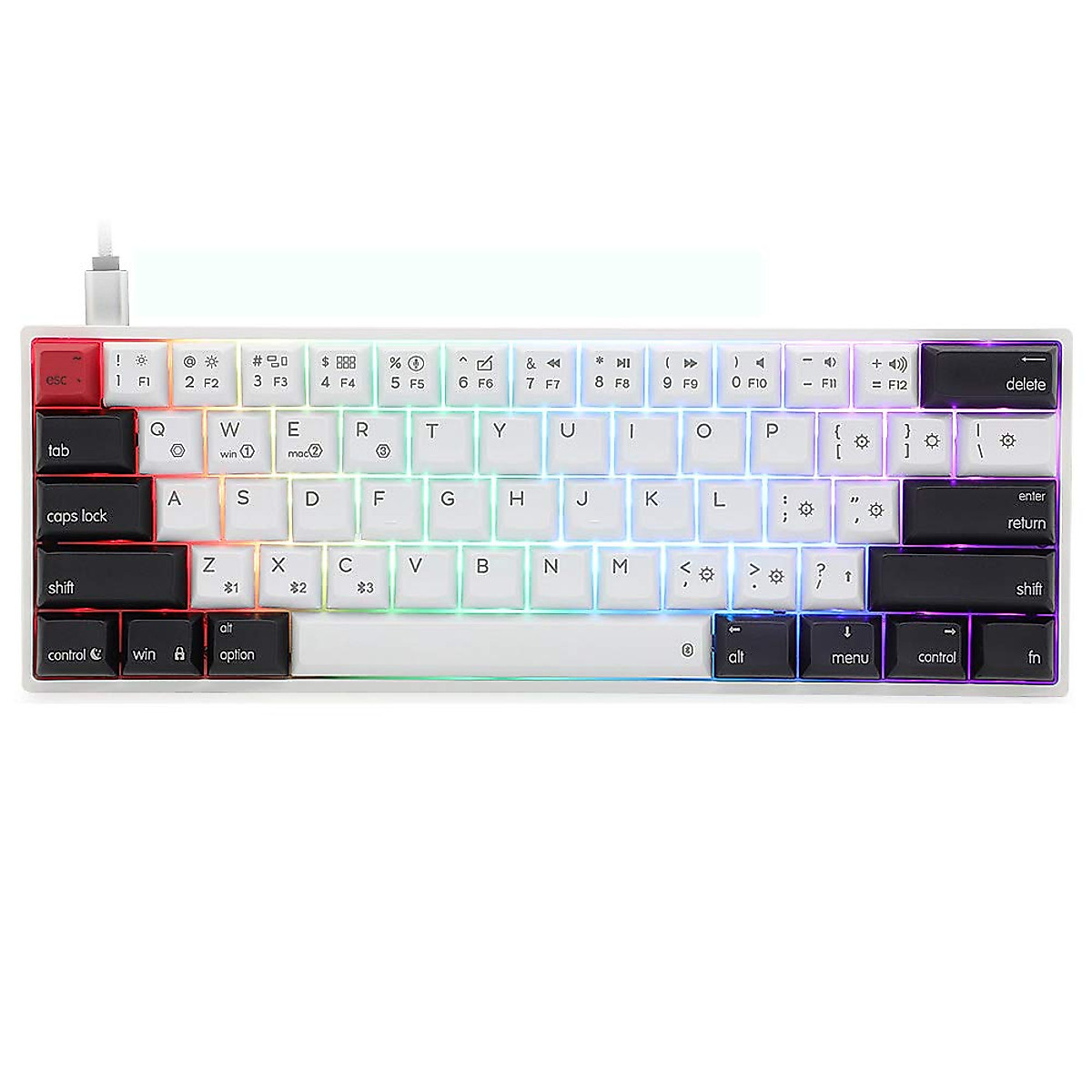 EPOMAKER SKYLOONG AK61 61 Keys Hot Swappable Programmable Mechanical Keyboard with RGB Backlit, PBT Keycaps, NKRO, IP6X Waterproof, Custom Layout for Mac/Win (Gateron Optical Yellow, PBT Black White)