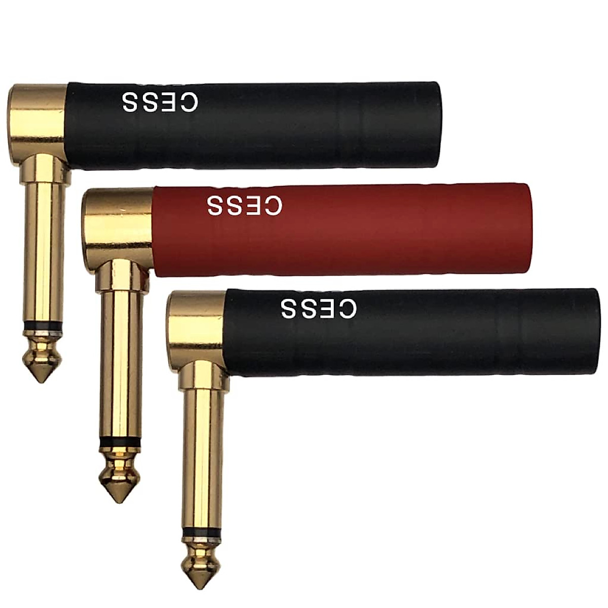 CNCESS CESS-244 Right Angle Guitar Adapter 1/4 Inch TS Female to Male, 6.35mm Adapter, Gold-Plated Connectors, Metal Housing with Heat Shrink Protection, 3-Pack