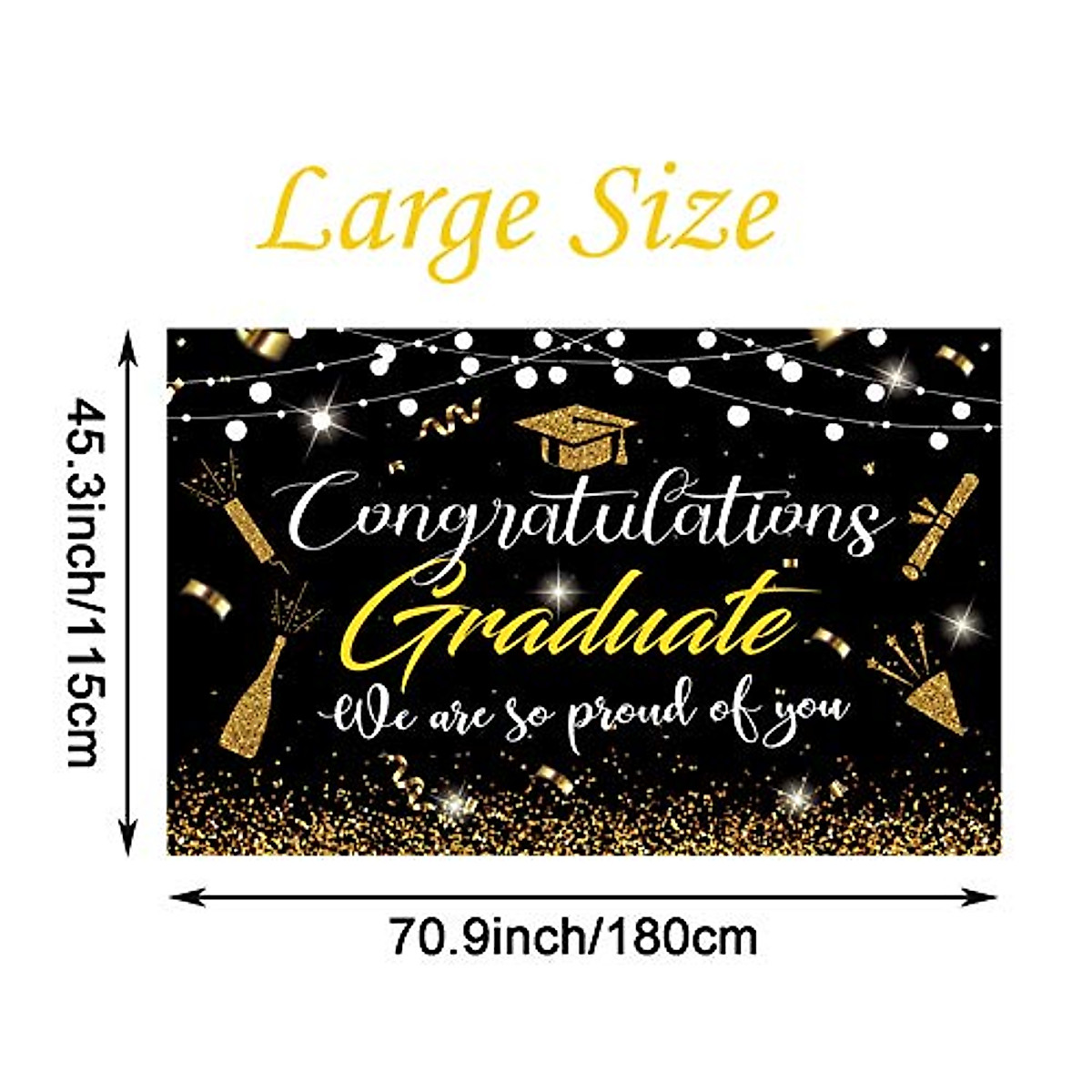 2023 Graduation Party Supplies Graduation Banner Black and Gold Large 71” x 45” Backdrop with Congrats Grad Graduation Decorations Indoor Outdoor