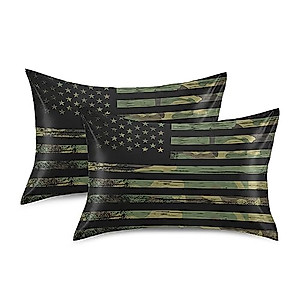Camo American Flag Bed Pillow Protectors Zippered Standard Size Throw Pillow Cases Pillow Shams 20x26 in