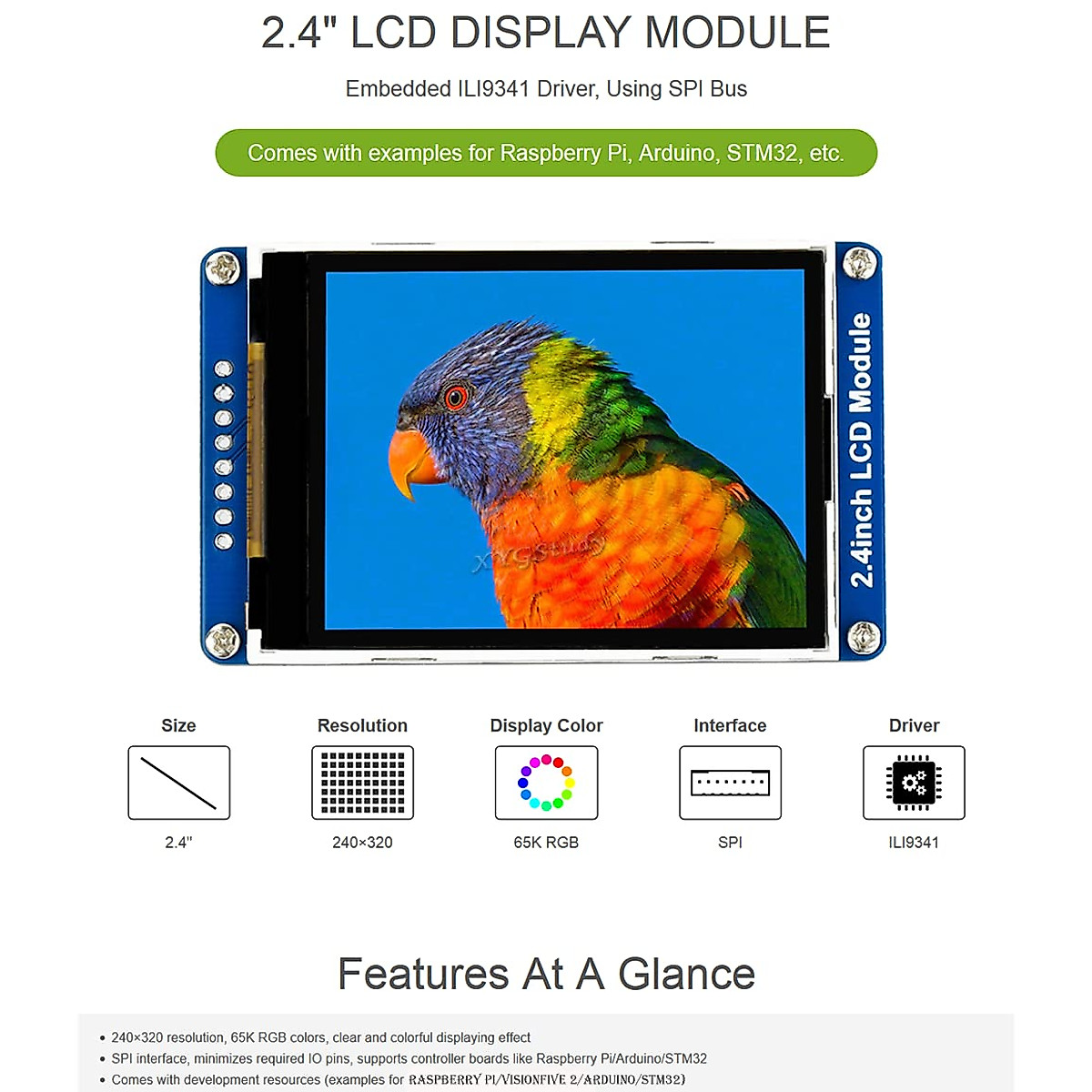 2.4inch LCD Screen Display Module 240×320 Resolution SPI Interface for Raspberry Pi VisionFive 2 STM32 @XYGStudy