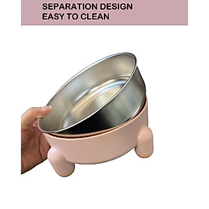 Stainless Steel Cat Bowl, Anti-Slip and Raised Design, Durable HIPS Material, Non-Spill, Dishwasher Safe, Perfect for Cats and Small Dogs, Easy to Clean (Pink, 1 Pcs)