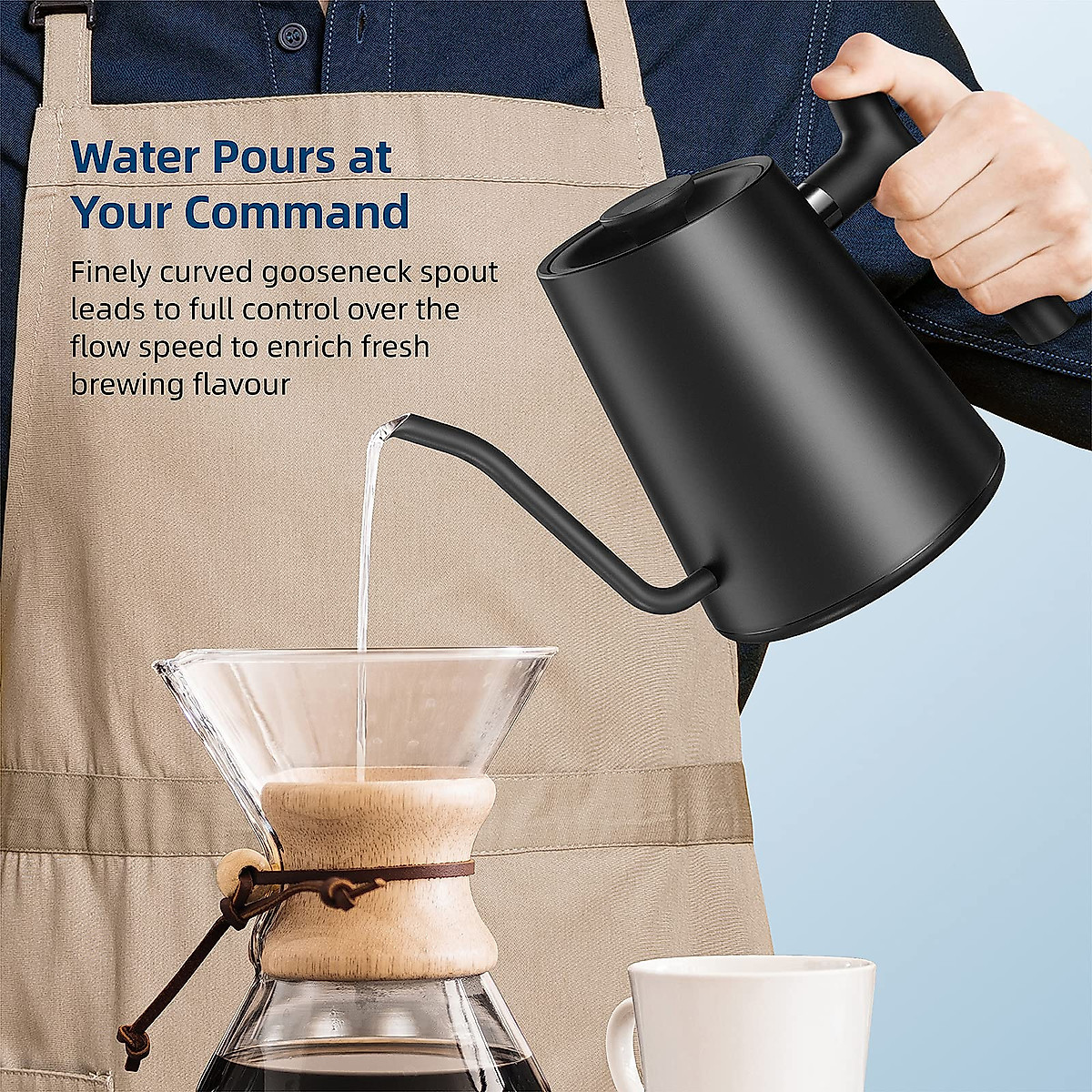 Miroc Gooseneck Electric Pour-Over Kettle, Temperature Variable Kettle for Coffee Tea Brewing, 0.9L Stainless Steel Kettle, Temperature Holding, Built-in Stopwatch