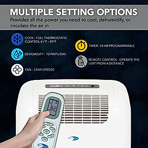 Whynter ARC-101CW Cool Size 10,000 BTU (5,200 BTU SACC) Portable Air Conditioner, Dehumidifier, and Fan with Activated Carbon Filter and Storage Bag, up to 300 sq ft in White