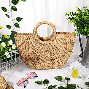 Mixweer 4 Pcs Straw Bag for Women Summer Travel Rattan Woven Raffia Beach Handbags Handle Big Capacity Tote Clutch Bags 2024(14.96 x 3.15 x 11.42 Inch, Classic)