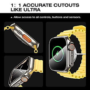 Tensea for Apple Watch Screen Protector Case Series SE 2nd SE 6 5 4 44mm【Apple Watch Ultra Style Case】, iWatch Protective Face Cover Look Like Ultra with Tempered Glass Film for Women Men (Titanium)