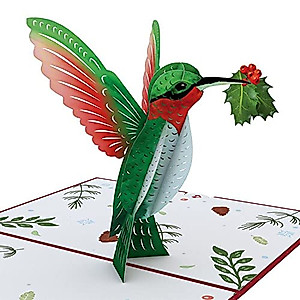 Lovepop Holiday Hummingbird Pop Up Card, 5x7-3D Greeting Card, Pop Up Christmas Cards, Kids Christmas Card, Seasonal Holiday Card