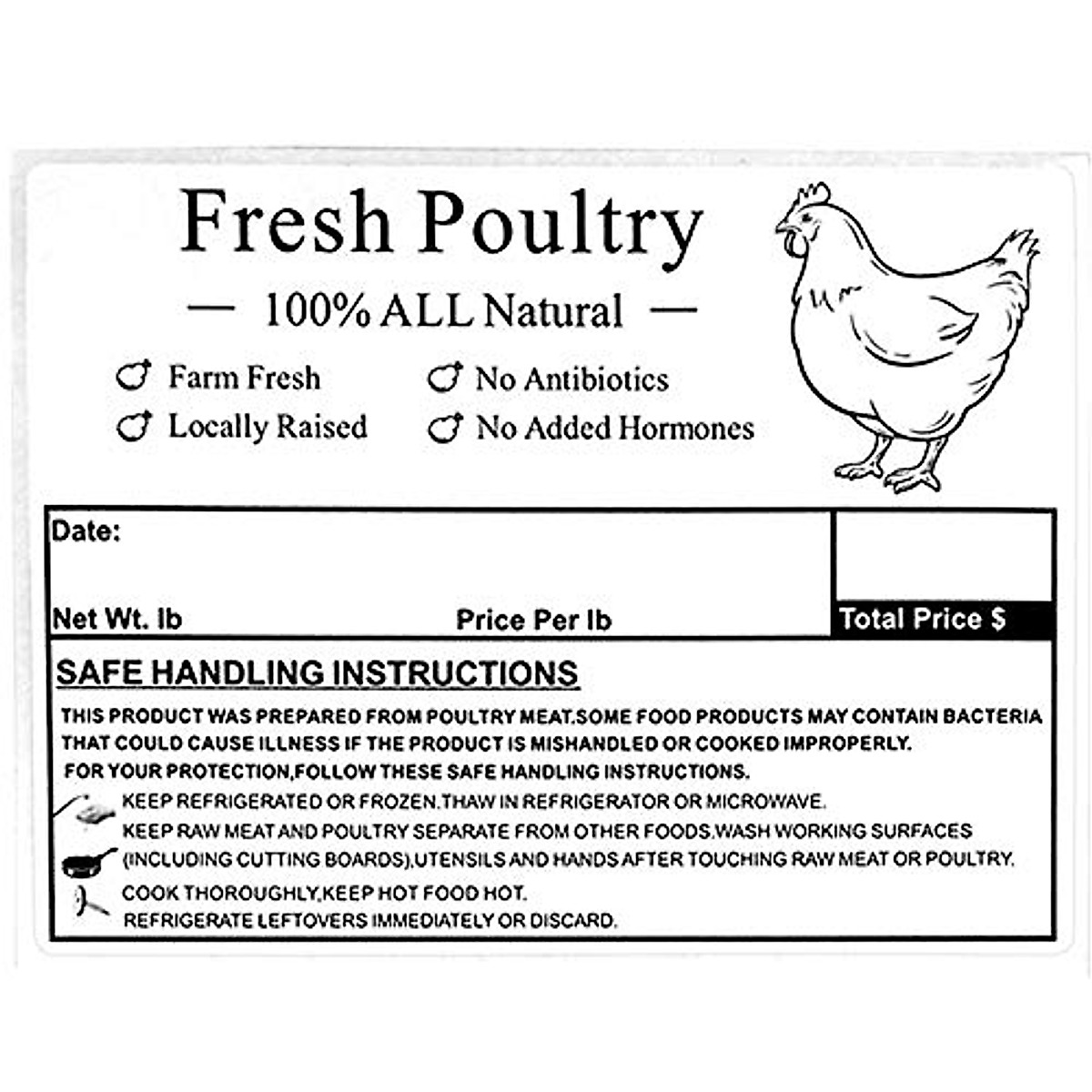 Poultry Freezer Labels,4x3 Inch with Safe Handling Instructions Exemption,50Pcs