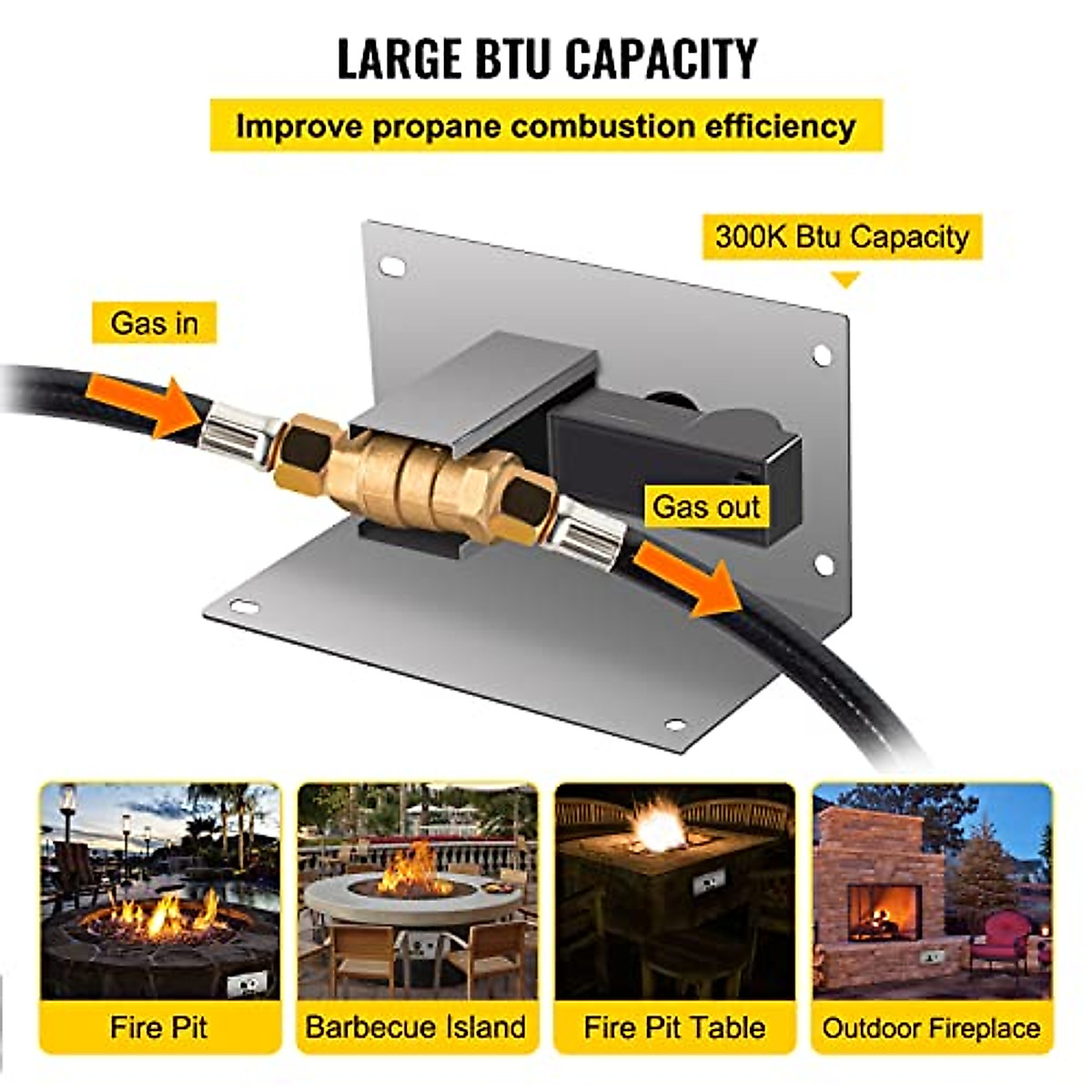 VEVOR Fire Pit Gas Burner Spark Ignition Kit, 300K BTU Fire Pit Ignition System, Stainless Steel Fire Pit Igniter, with 1/2'' Key Valve with Key and Leads & Ground Wire Silver