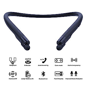 EXFIT BCS-700 Pro Bluetooth Neckband Wireless Headphones, Around The Neck Headphones, Retractable Earbuds Without Button Control, Pull Earbud for Auto Answer, Bluetooth 5.2, Low Latency
