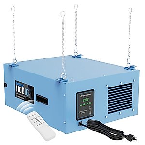 Abestorm 3-Speed Remote-Controlled Air Filtration System, Built-in Ionizer Function, Industrial Hanging Air Filter for Woodworking, Garage, Workshop, DecDust 1100IG