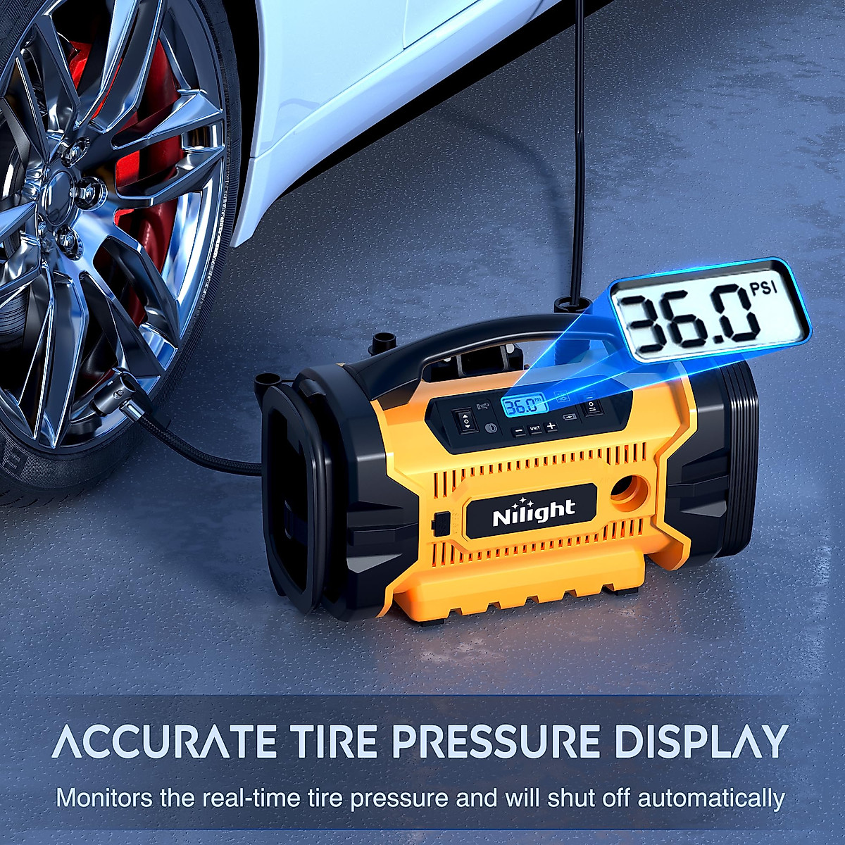 Nilight Portable Air Compressor Tire Inflator AC/DC Dual Power Sources Tire Pump 160PSI Dual Motors Fast Inflate Auto Shutoff Air Pump for Cars&Inflatables Inflation/Deflation,2 Yrs Warranty,12 Volts