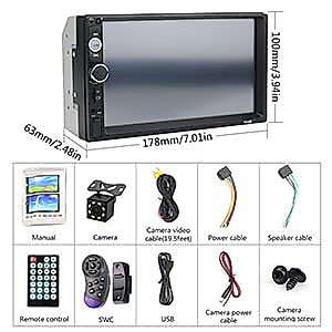 SKsek Double Din 7 Inch Car Stereo with Mirror Link, MP5 Multimedia Sensitive Touch Screen Car Radio with 8LED Backup Camera, Remote Control Support Multiple Audio FM Radio Wireless USB/SD/AUX