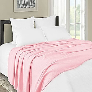 BOUTIQUO 100% Cotton Bed Blanket, Breathable Thermal Blanket Full - Queen Size, Soft Honeycomb Waffle Blanket 90"x90", Cotton Bed Blanket, Perfect for Layering Any Bed for All Season, Pink