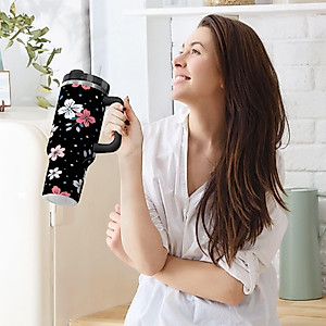 FRCSDIY Beautiful Flowers Insulated Tumbler with Handle and Straw Lid,30oz Leakproof Stainless Steel Cup BPA-Free Water Bottle