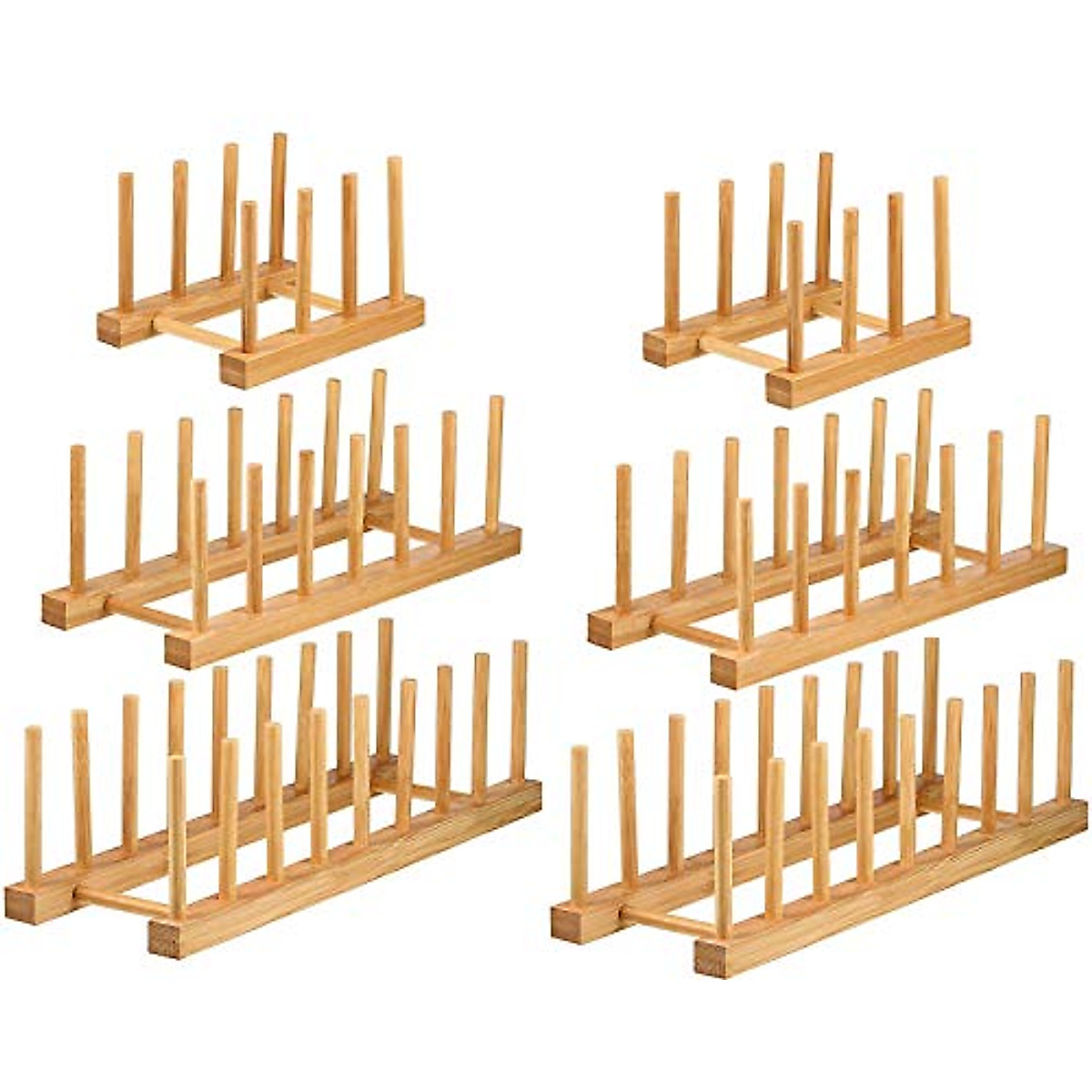 Lawei Set of 6 Bamboo Dish Rack - 3/6/8 Slots Wooden Plate Rack Stand Pot Lid Holder Dish Drying Rack for Dish, Bowl, Cup, Cutting Board and More