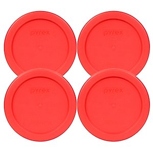 Pyrex 7202-PC Red Round 1 Cup Plastic Storage Lid, Made in USA - 4 Pack