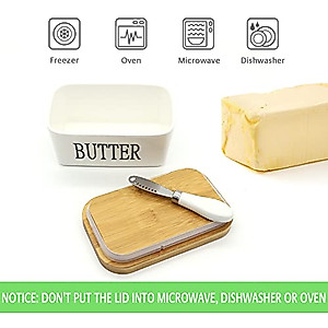 Lovelyduo Large Butter Dish with Lid for Countertop Ceramics Butter Keeper Container with Knife High-quality Double Silicone for Kitchen, Farmhouse, Fridge, Gift Rectangle White