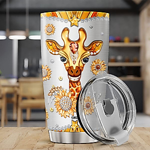 CUBICER Personalized Coffee Tumbler Giraffe Jewelry Style Custom Name Birthday Gifts For Women Girls Mom Grandma Kids Insulated Cup Travel Mug With Lid Cute Stainless Steel Cups