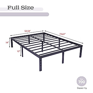 alazyhome Full Size Bed Frame 14 Inch Metal Platform Bed Frame Heavy Duty Steel Slats Support No Box Spring Needed Noise-Free Easy Assembly Black