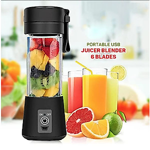 Portable Blender Smoothies Personal Blender Mini Shakes Juicer 380 ml Cup USB Rechargeable Cordless Shaker Bottle (BLACK)