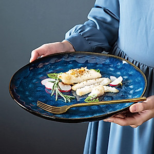 vancasso Starry Dinner Plates, 10.5 Inch Ceramic Plates, Microwave, Oven and Dishwasher Safe Plates Set of 4, Modern Dinnerware Dishes Set&Scratch Resistant-Blue