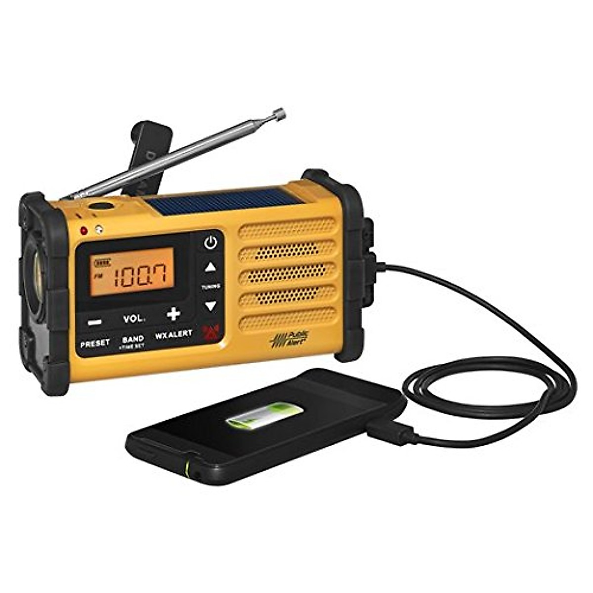 Sangean MMR-88 AM/FM/Weather+Alert Emergency Radio. Solar/Hand Crank/USB/Flashlight, Siren, Smartphone Charger yellow