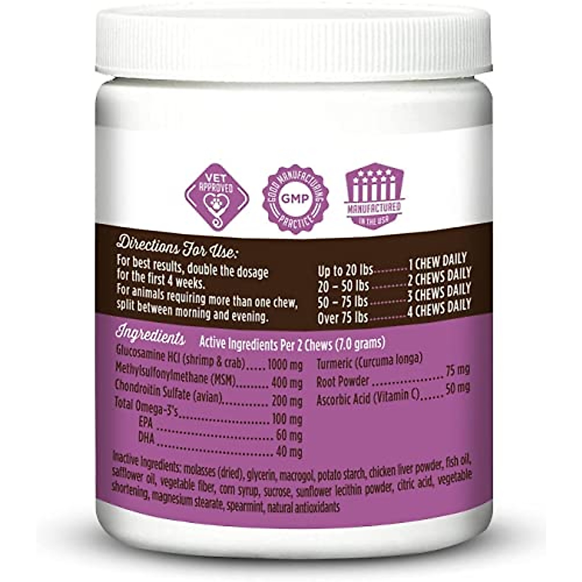 VetPro Dog Hip and Joint Supplement - Pain and Inflammation Relief Chews with Glucosamine, Chondroitin, MSM, Turmeric, Vitamin C, Omega 3 - Treats Hip Dysplasia, Arthritis - Dogs Chewable Supplements