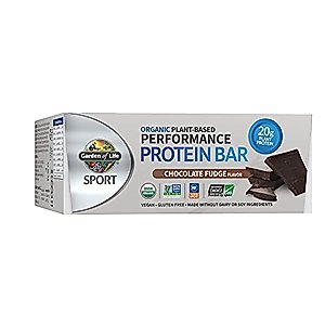 Protein Bars by Garden of Life SPORT, Organic Vegan Protein Bar for Women and Men - Chocolate Fudge, 20g Pure Protein per Bar with BCAAs and 9g Fiber, High Protein for Pre and Post Workout, 12 Count