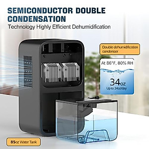 SAMSICHI Dehumidifier, 85 OZ Dehumidifiers for Room for Home, (800 sq. ft.) Quiet Dehumidifiers for Bathroom, Bedroom, Closet, RV, 7 Colors LED Auto Shut Off Dehumidifier with Drain Hose